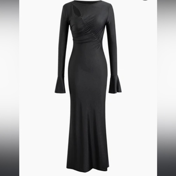 Commense | Dresses | Commense Bell Sleeve Cutout Ruched Mermaid Maxi ...